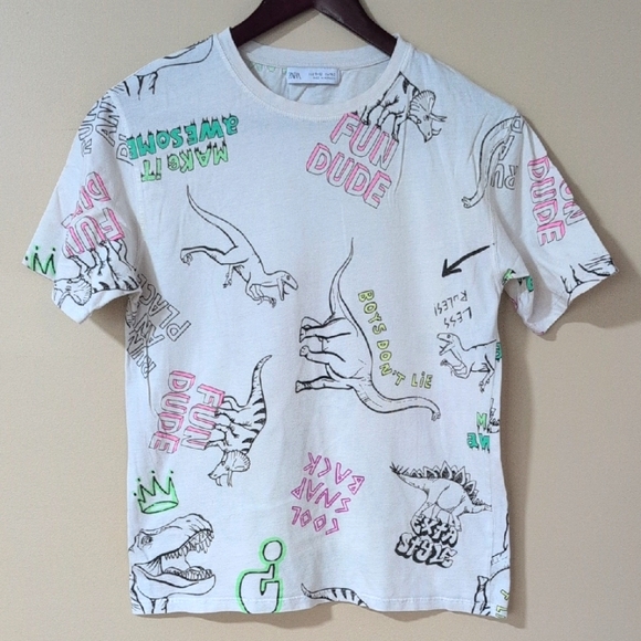 Zara | Shirts & Tops | Zara Boys Fun Graphic Dinosaur Tshirt Sz 112 ...